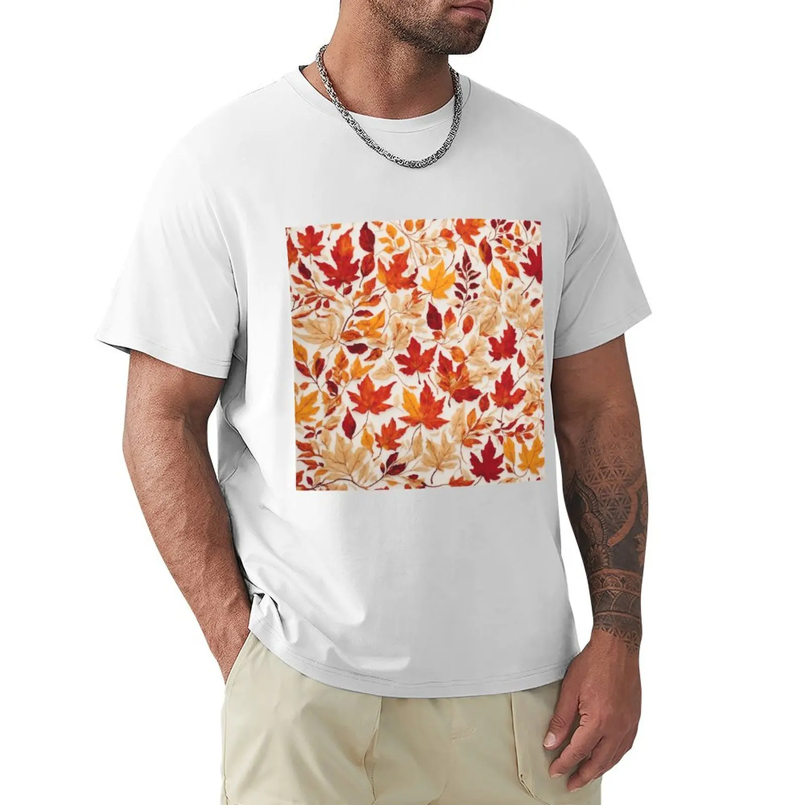 Fall-Leaves-Yellow-Orange-Red-on-White-Fall-Decorations-T-shirt-blacks ...