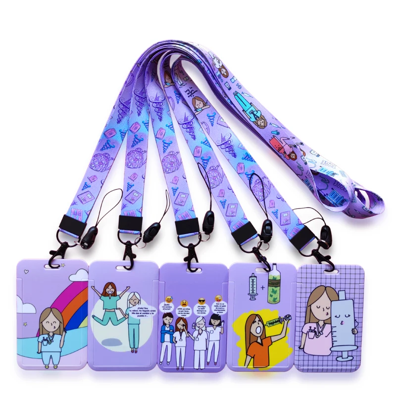 Doctor Nurse Purple Lanyards ID Card Holder Hospital Badge Holders Hang ...