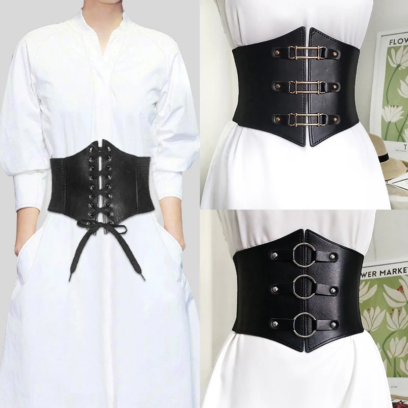 Corset Wide Pu Leather Belt Cummerbunds Strap Belts For Women Elastic ...