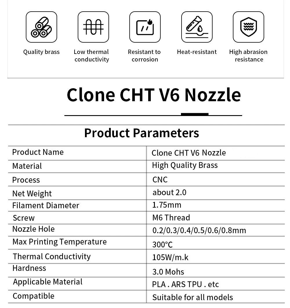 Buse d'imprimante 3D CHT V6,buse à haut débit,extrudeuse en laiton et ...