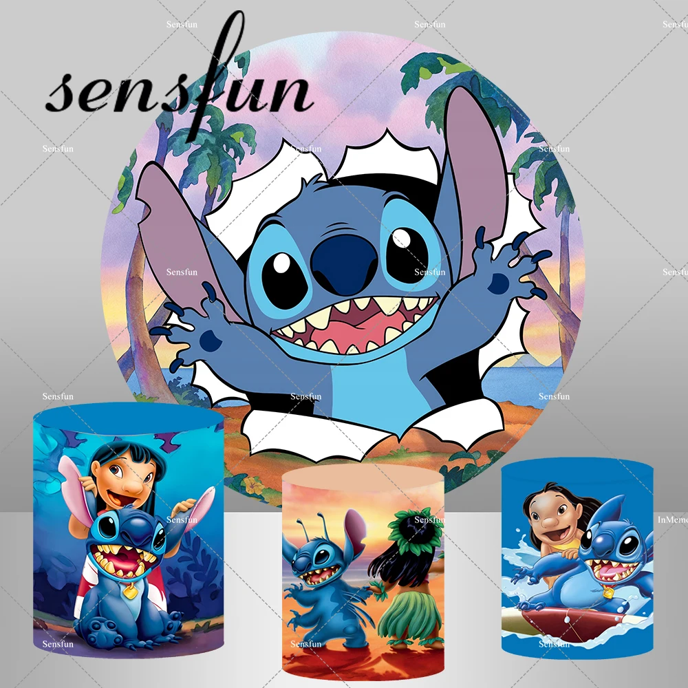Lilo-Stitch-Theme-Girls-1st-Birthday-Party-Round-Backdrop-Cover-Beach ...
