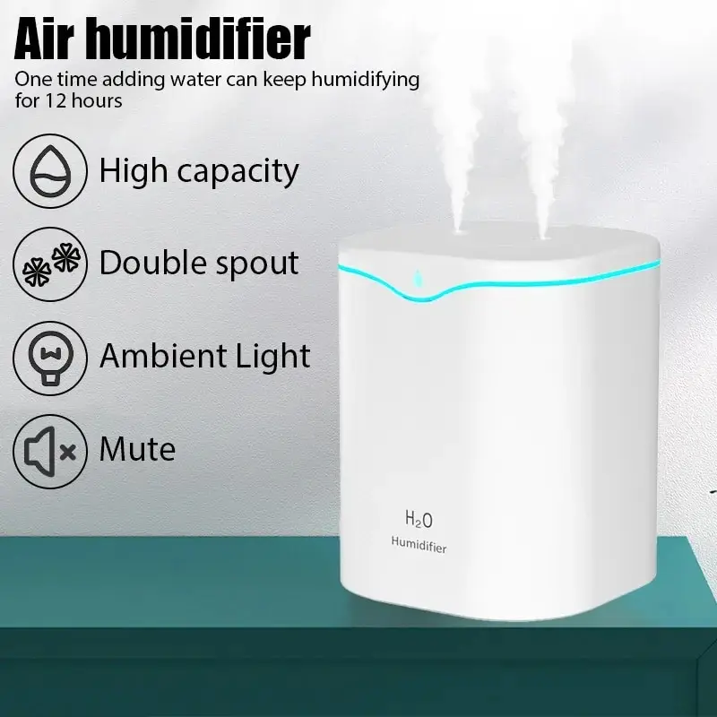 Large-Capacity-Dual-Spray-Humidifier-Usb-Home-Bedroom-2L-Silent-Water ...