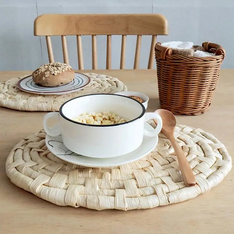 Woven-Plate-Coaster-Table-Mats-Bowl-Placemat-Round-Hot-Bowl-Holder-Heat ...