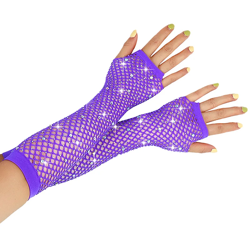 1pair-Neon-Fishnet-Fingerless-Long-Gloves-Rhinestone-Arm-Cuff-Party ...