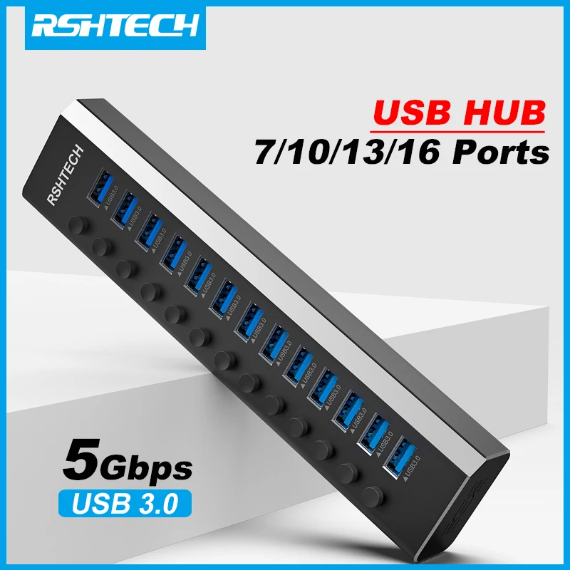 7-10-13-16-Ports-Powered-USB-Hub-Aluminum-USB-3-0-Data-Hub-Expander ...