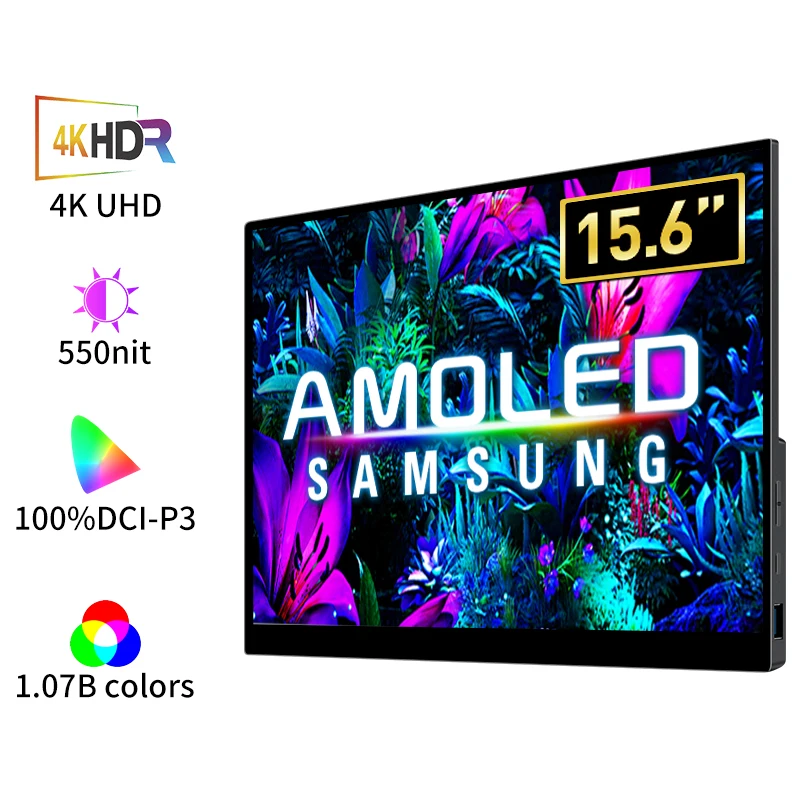 15.6 Polegada oled 4k uhd touchscreen monitor portátil com tipo c hdmi ...