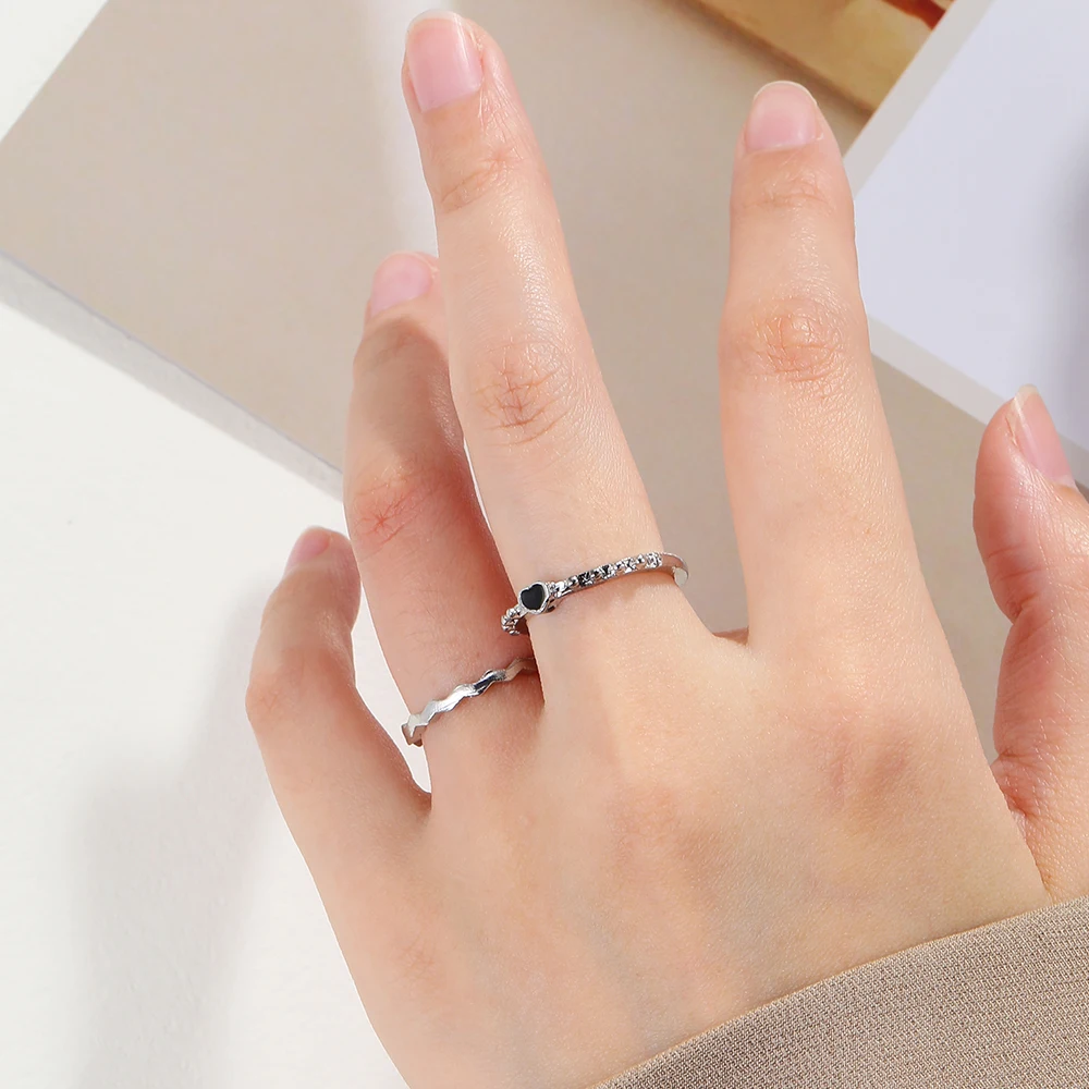 Fashion-Minimalism-Black-Heart-Ring-Set-for-Women-Girls-Cool-Sweet-Couple-Rings-Aesthetic ...