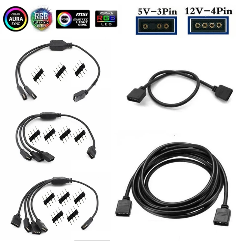 Black-3Pin-4Pin-5050-RGB-Connector-1-To-2-3-4-Wire-Splitter-Extension ...