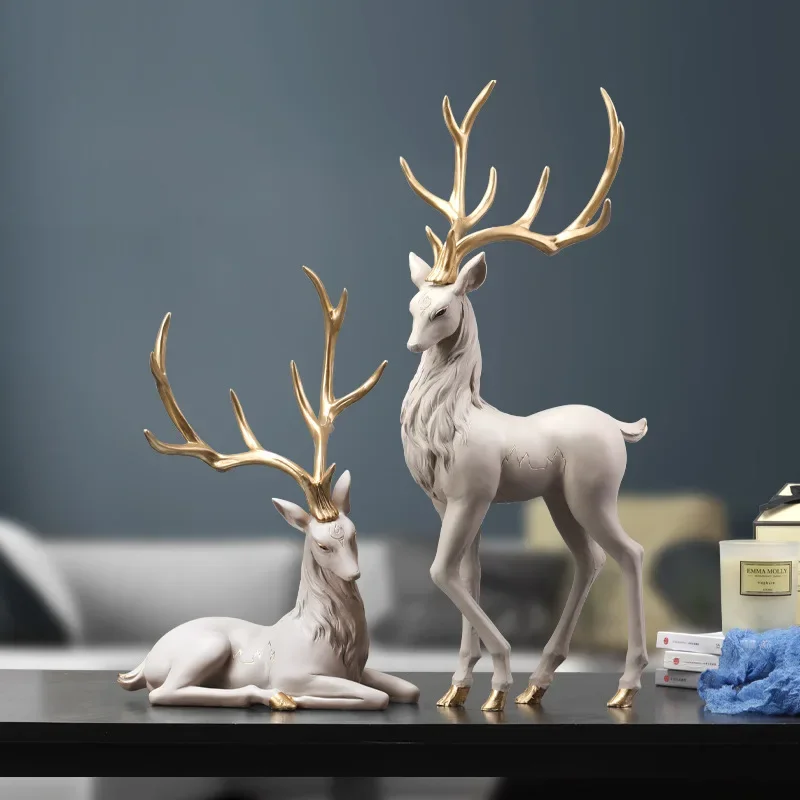 High-End-Deer-Statue-Reindeer-Figurines-Resin-Sculpture-For-Living-Room ...