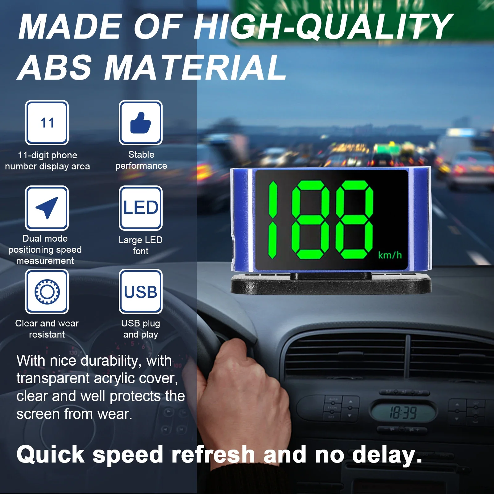 New-Car-HUD-Headup-Display-GPS-Digital-Speedometer-LED-Large-Font ...