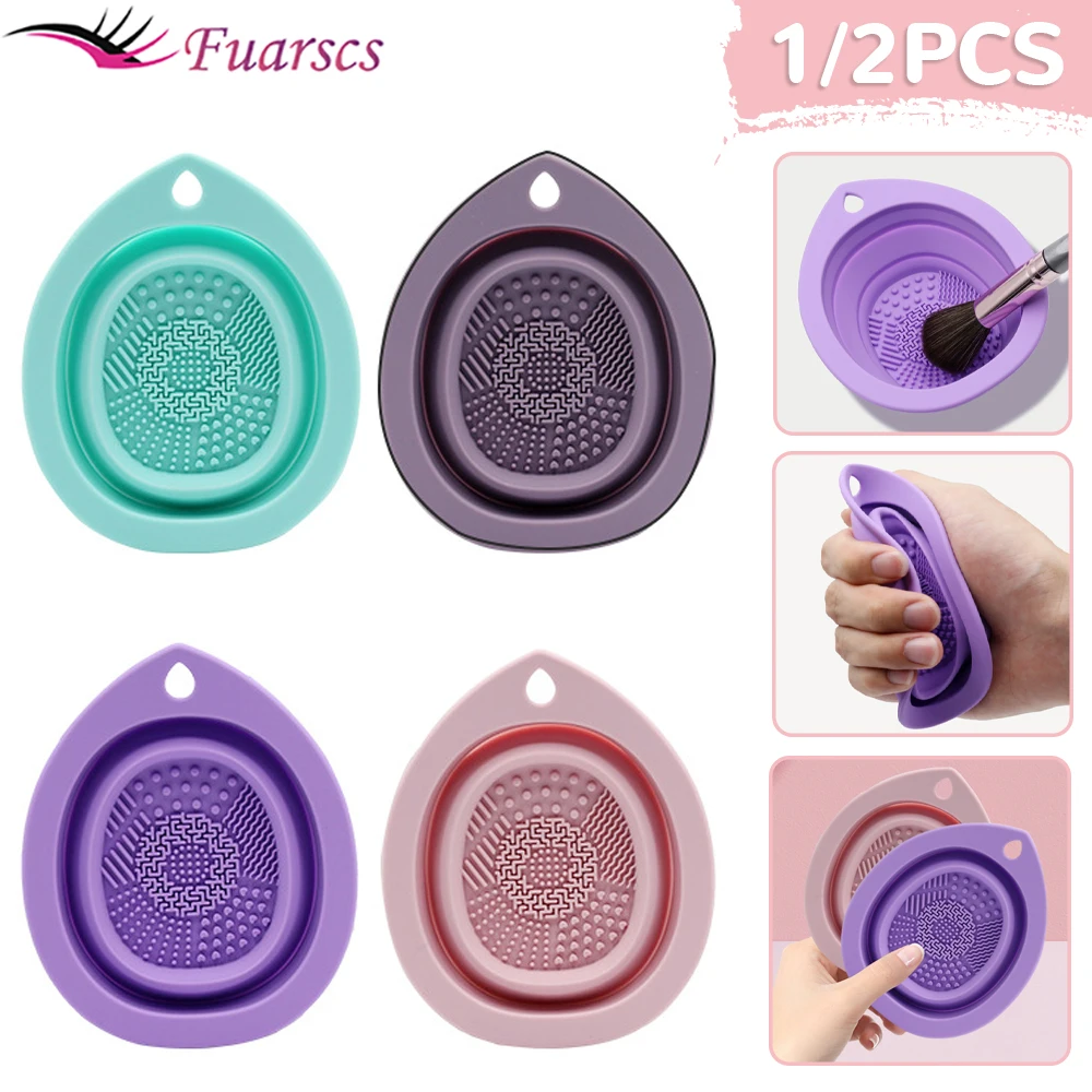 1-2PCS-Silicone-Makeup-Brush-Cleaner-Folding-Powder-Puff-Cleaning-Bowl ...