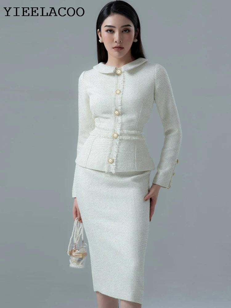 Conjunto-de-chaqueta-de-Tweed-y-falda-para-mujer-traje-de-moda ...