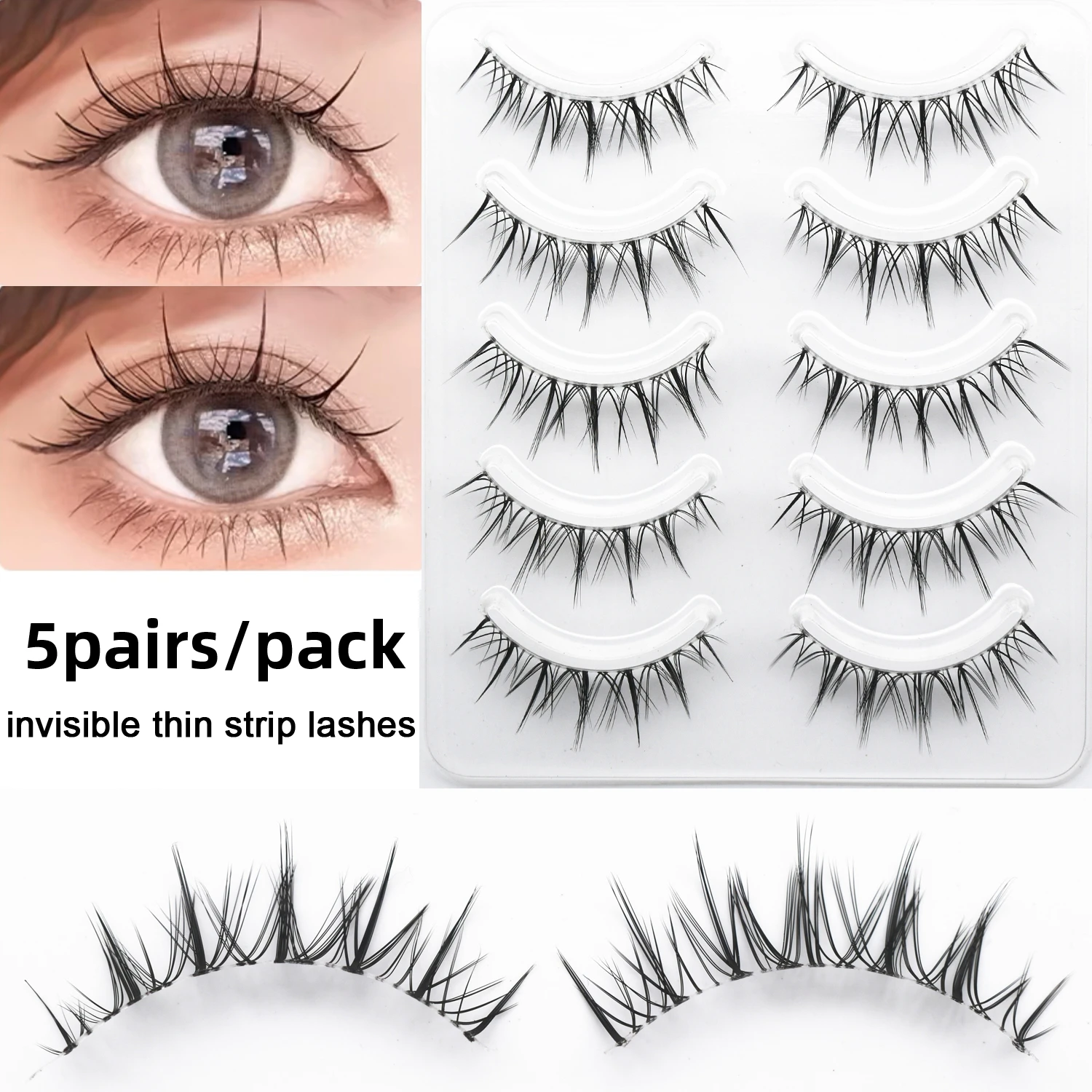 5 Pairs Lashes Manga Lashes Wispy False Eyelash Thai Makeup Fake ...