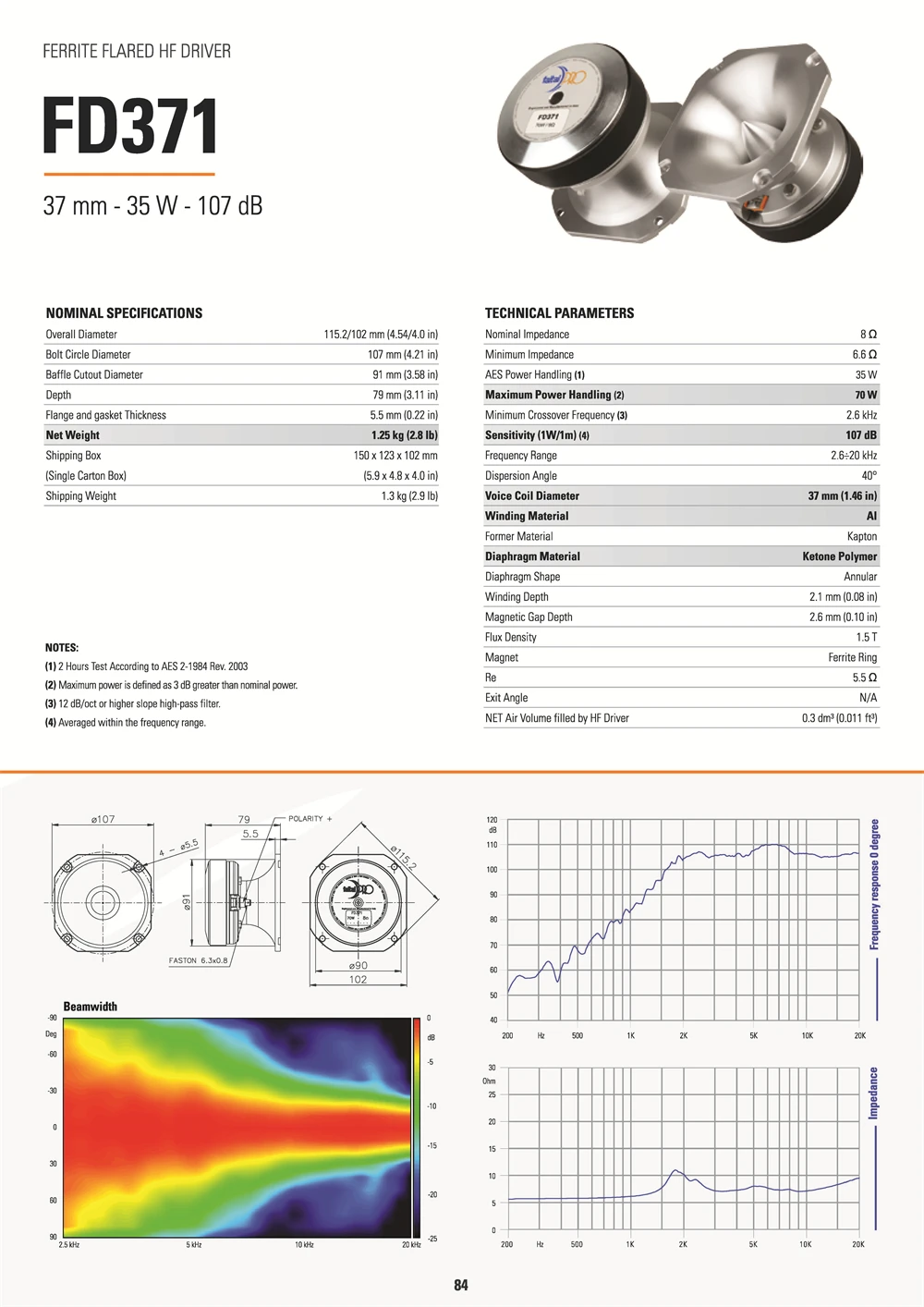 Оригинальные динамики Faitalian FD371 4,5 "-35W-107dB 4,5-дюймовый ...