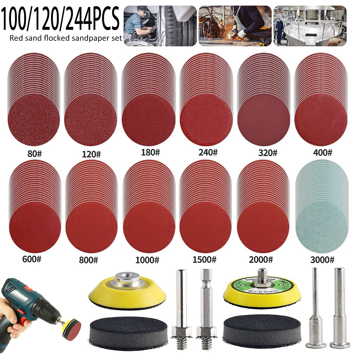 100-120-244PCS-2-Inch-Sanding-Disc-Pad-80-3000-60-3000-Grit-Abrasive ...