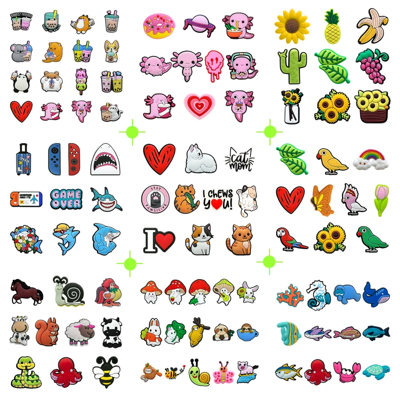 Animals PVC Croc Charms Pack Cute Frog Fish Shoe Decorations Set Pink ...