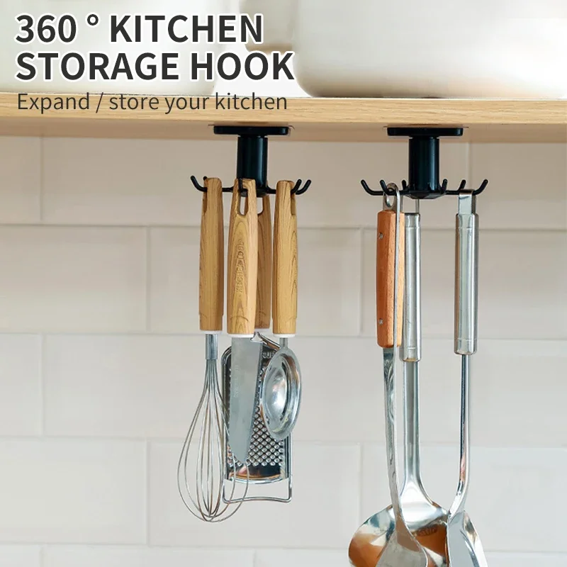 Kitchen-Flower-Rotary-Hook-Wall-Mounted-Kitchenware-Storage-Rack ...