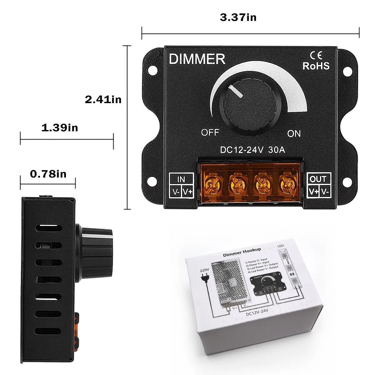 DC12V-24V-LED-Dimmer-Switch-30A-360W-Voltage-Regulator-Adjustable-Controller-For-5050-LED-Strip ...