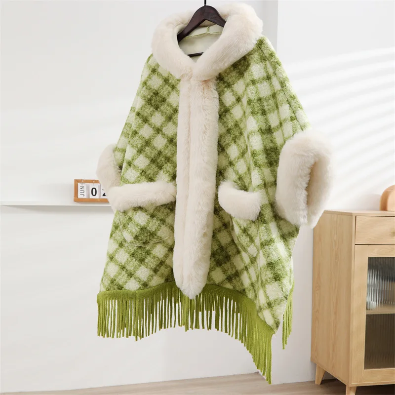 winter new thickened loose capes coats plush large warm fur collar ...