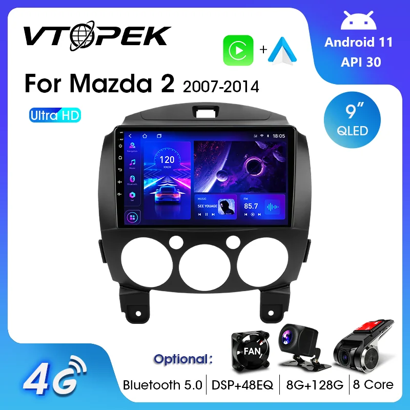 Vtopek-Radio Multimedia con GPS para coche, reproductor de vídeo con Android 11, 2DIN, 4G ...