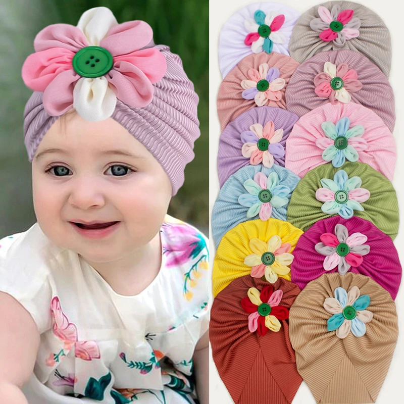 Colorful Flower Baby Turban Cap Elastic Infant Indian Hat Newborn ...