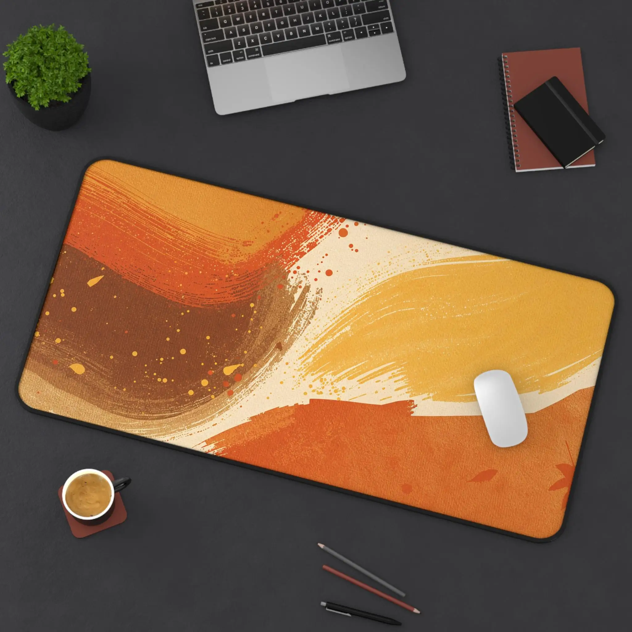Abstract Orange Desk Mat, Paper Art Style Office Desk Decoration ...