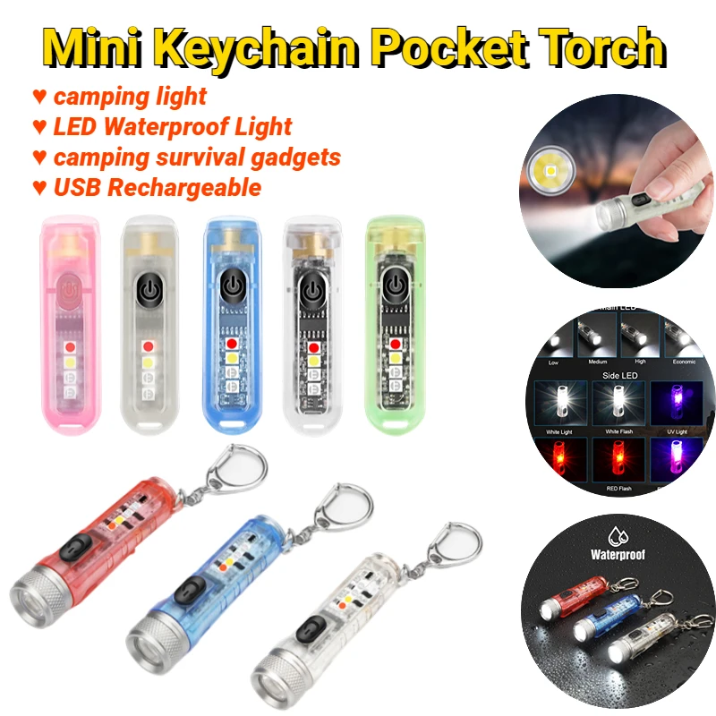 Mini Multitool Camping Survival Light USB Rechargeable LED Flashlight ...