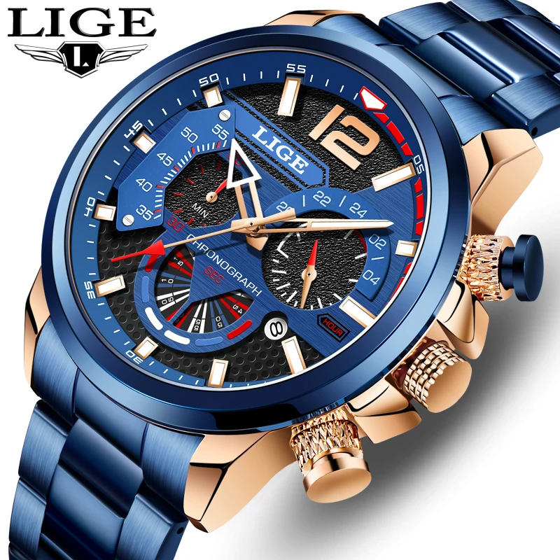 Lige Watch Men Luxury Watch For Men Stainless Steel Quartz Military ...