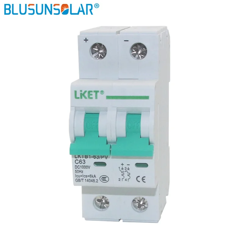 1pcs 2 Pole 32A 50A 63A DC1000V MCB DC Circuit Breaker Solar energy photovoltaic (pv) solar dc ...
