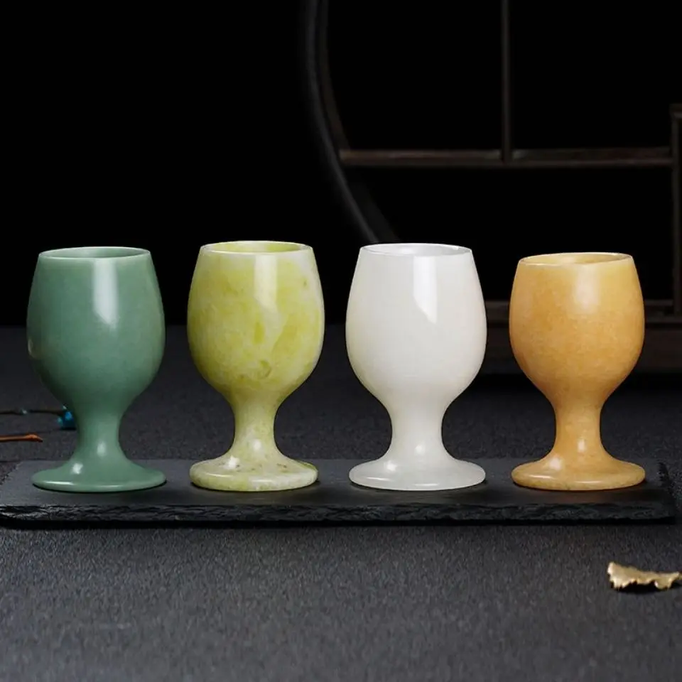 Natural-Green-Jade-Cup-Goblet-Hand-Carved-100-Genuine-White-Jades-Stone ...