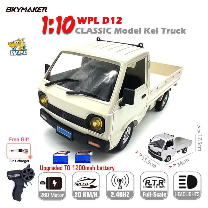 Wpl D12 110 2wd Rc 자동차 시뮬레이션 드리프트 등반 트럭 Led 라이트 온로드 260 브러시드 모터 D12