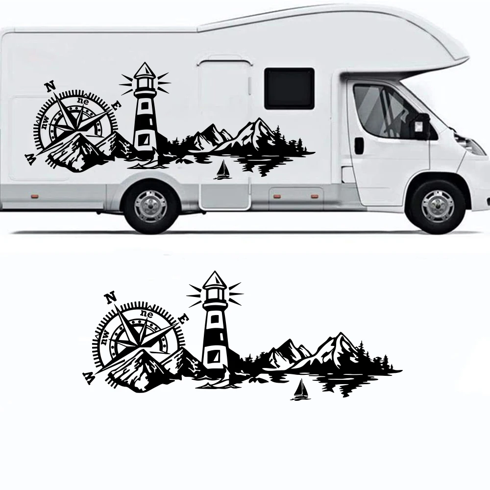 Large Compass Lighthouse Mountains & Sea Camper Rv Car Sticker Decal ...