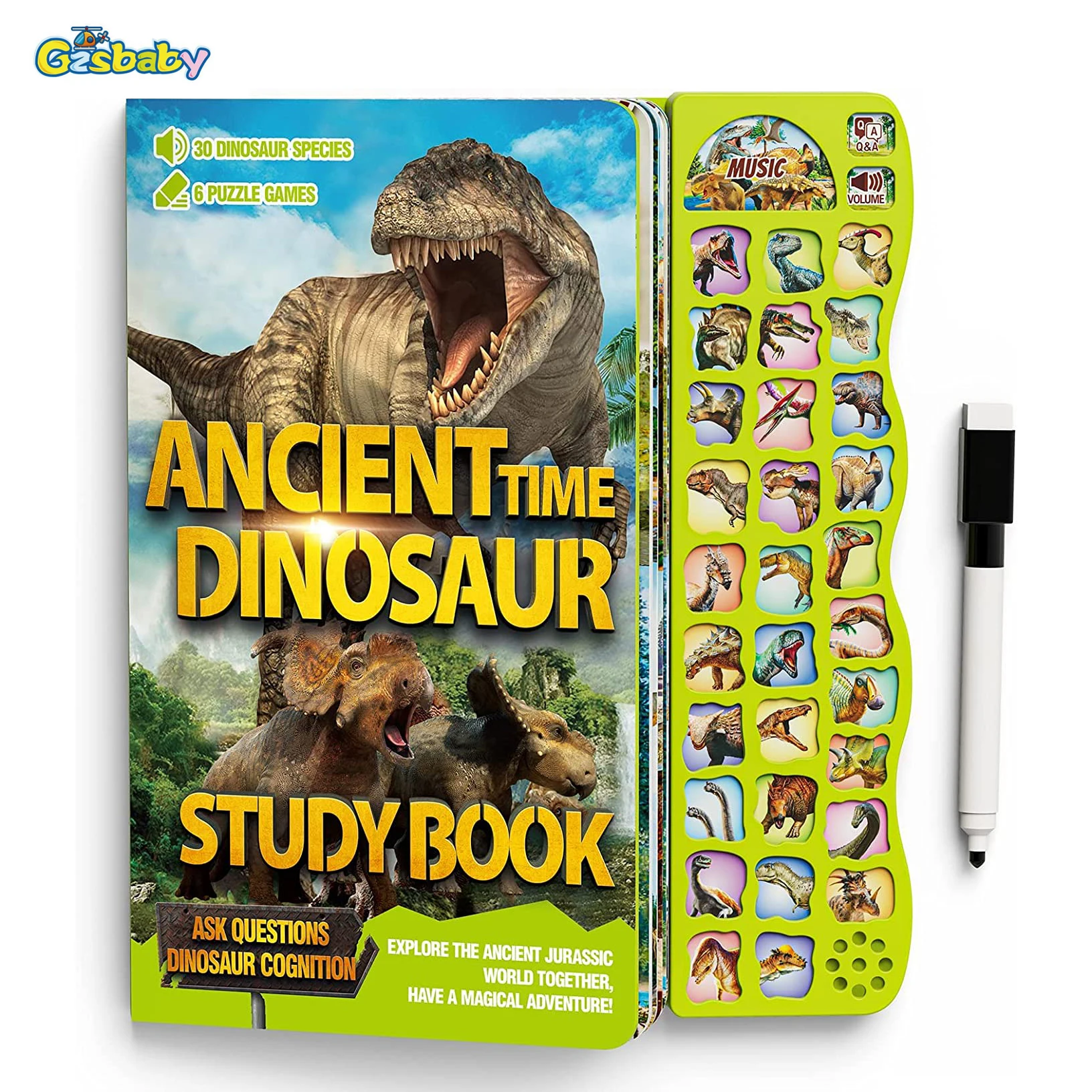 Libro ocupado de dinosaurios para niños, con sonidos, nombres y sonidos ...