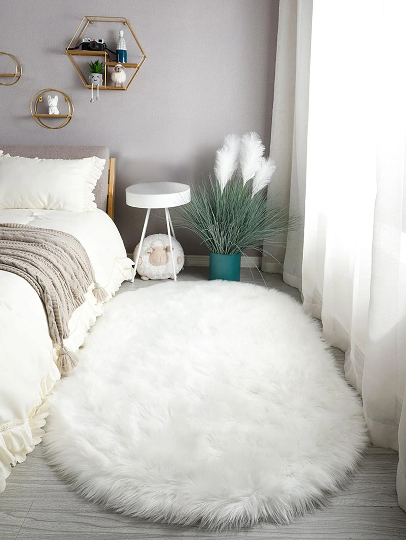 Imitation-wool-white-oval-carpet-cloakroom-household-bedside-mat-long ...