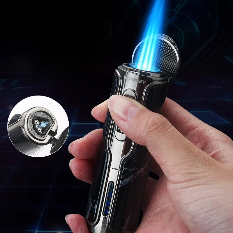 HONEST Electric Metal Windproof Butane Gas Lighter Powerful 3 Blue ...