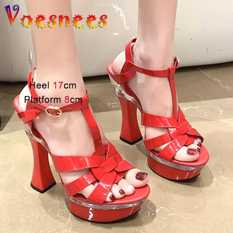 17CM-Solid-Color-Party-Shoes-Red-Crossband-Fashion-Super-High-Heels ...