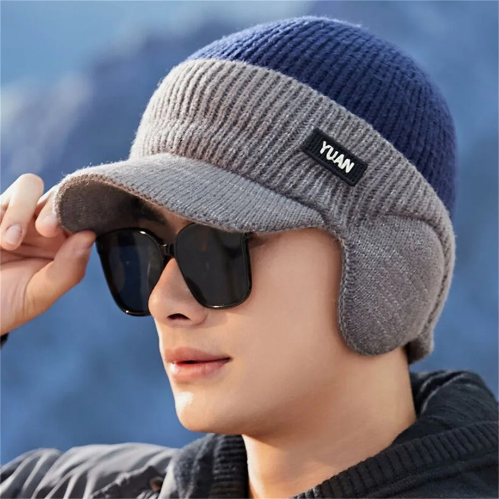 Fashion Thickened Baseball Cap Keep Warm Knit Ear Protection Dual Tone ...