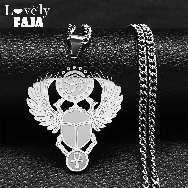 Scarab Eye Of Horus Ankh Necklace Women Stainless Steel Ancient
