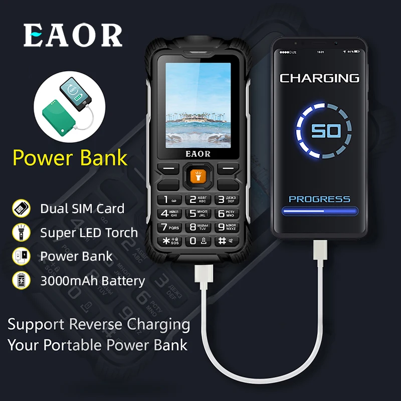 EAOR Power Bank Rugged Phone IP68 Water/Dust proof Keypad Phones ...