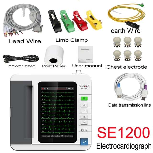 SE1200 Full Touch Electrocardiograph 12 Channel 12-lead ECG Machine LCD ...
