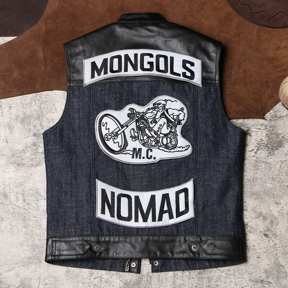 MONGOLS MC Patch Men's Genuine Leather+Denim Motorcycle Biker Vest ...