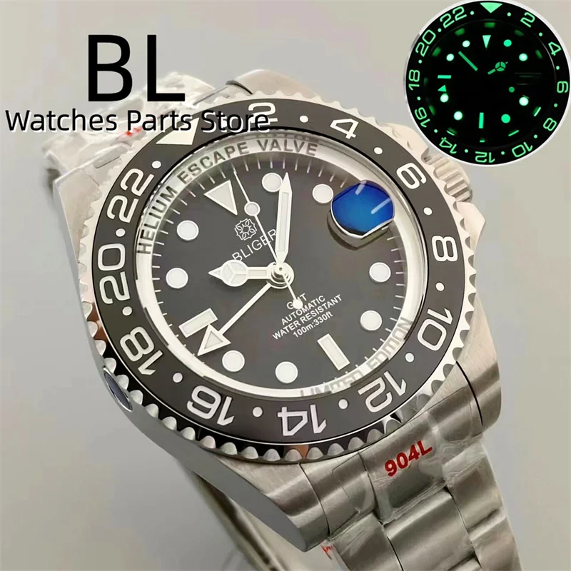 BLIGER-43mm-GMT-Watch-NH34-Automatic-Chapter-Ring-Case-Luminous-Bezel ...