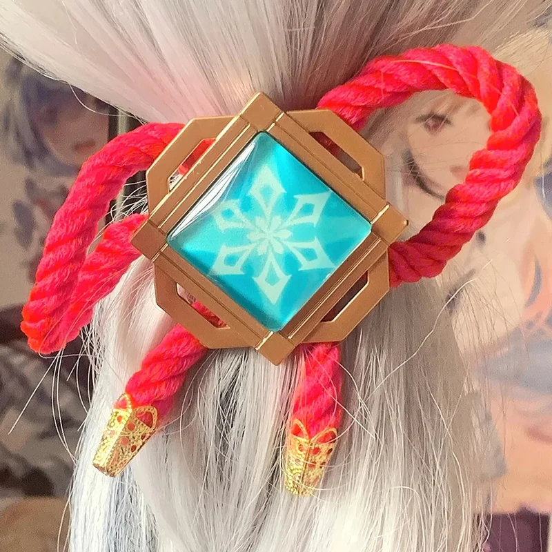 Genshin Impact Ice Eye of God Shenhe Horsetail Red Rope Bow Hair Rope ...