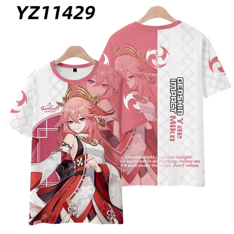 Genshin Impact Merch Yae Miko T Shirt Summer Casual Short Sleeve Tee ...