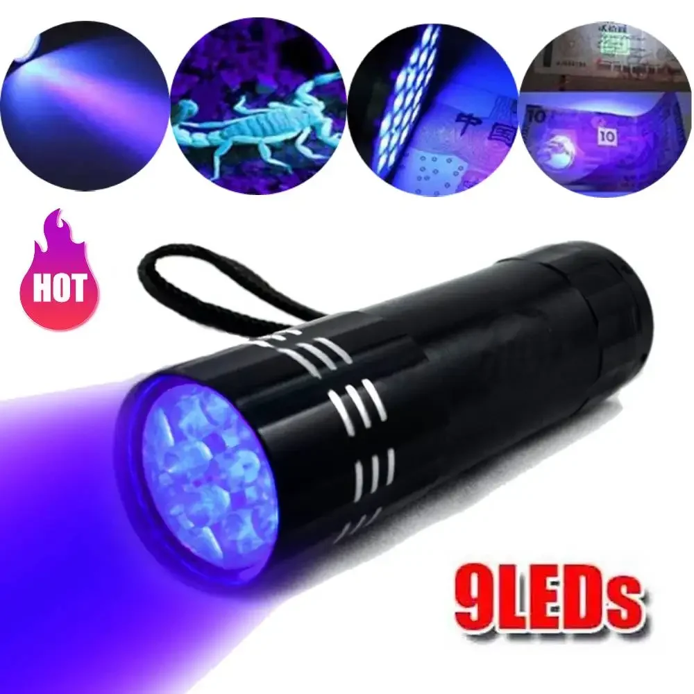395nm-Mini-UV-Flashlight-9LED-UV-Black-Light-Waterproof-Aluminum-Lamp-Outdoor-Portable-Tactical ...