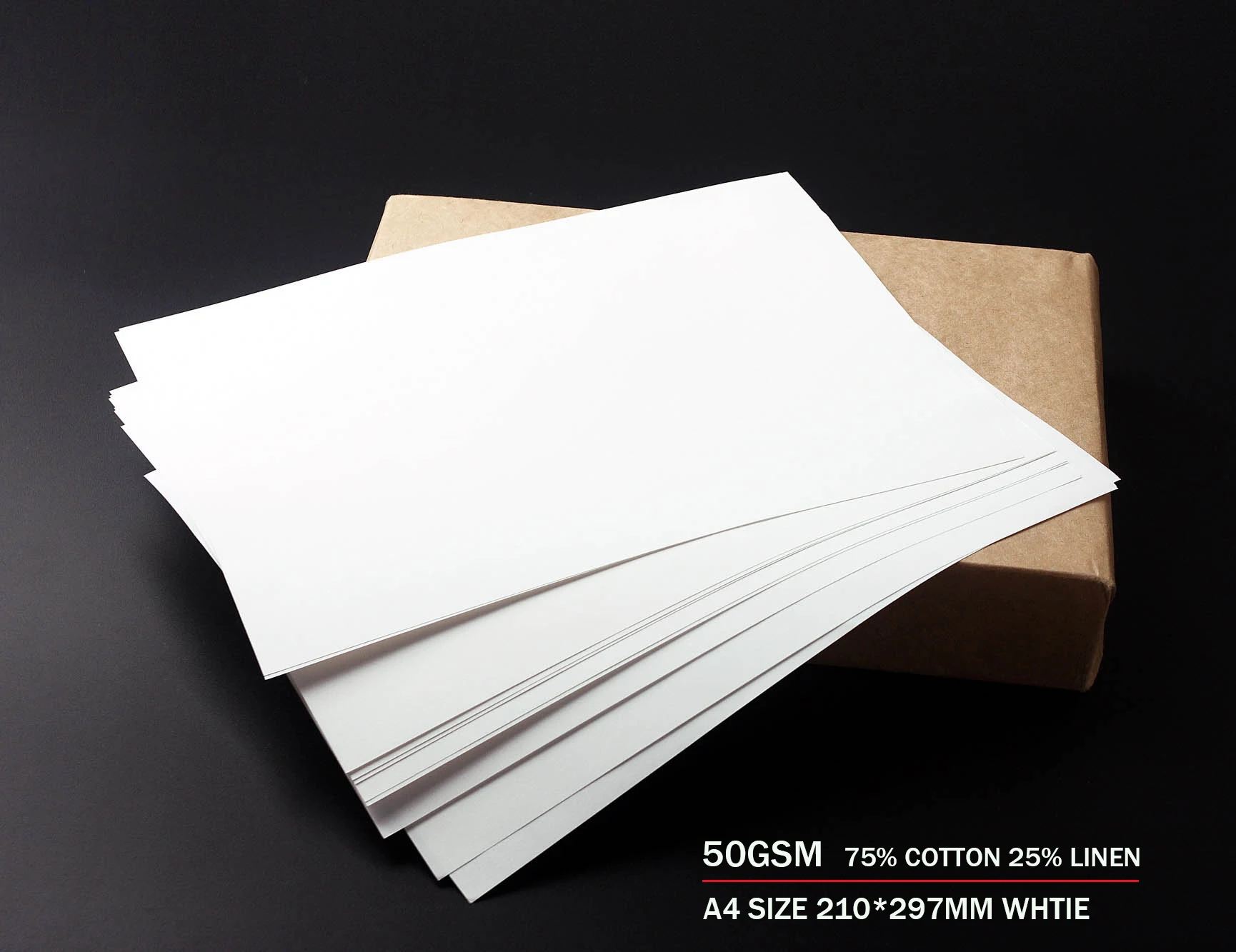 50gsm 75% cotton 25% linen paper A4 210*297mm, White color red and blue ...