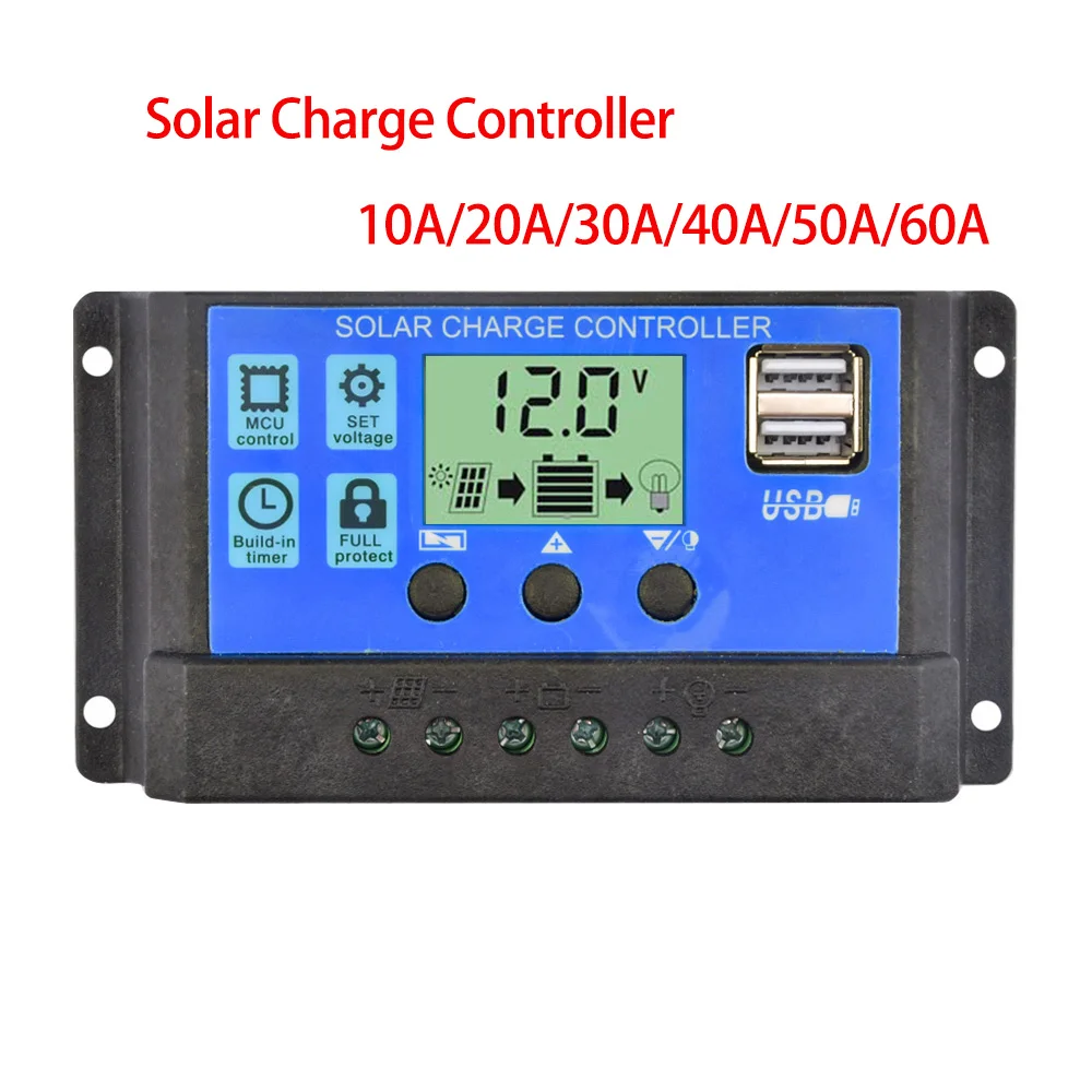 Solar Charge Controller 12V 24V PWM 10A 20A 30A 40A 50A 60A with ...
