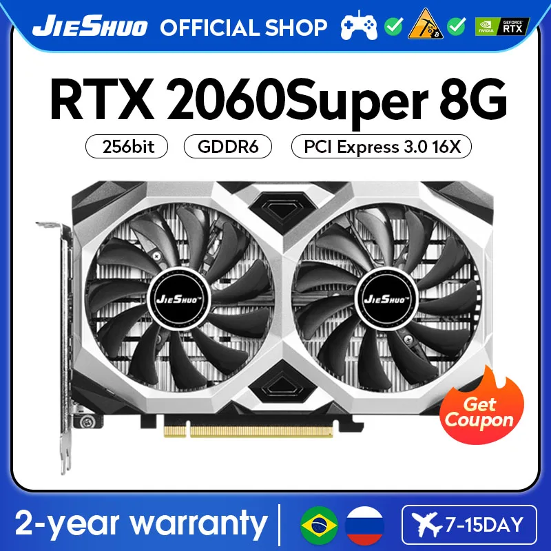 JIESHUO-NVIDIA RTX 2060 Super 8GB Gaming Placa Gráfica, GDDR6 GPU, 256-bit, RTX2060SUPER 8G, PC ...