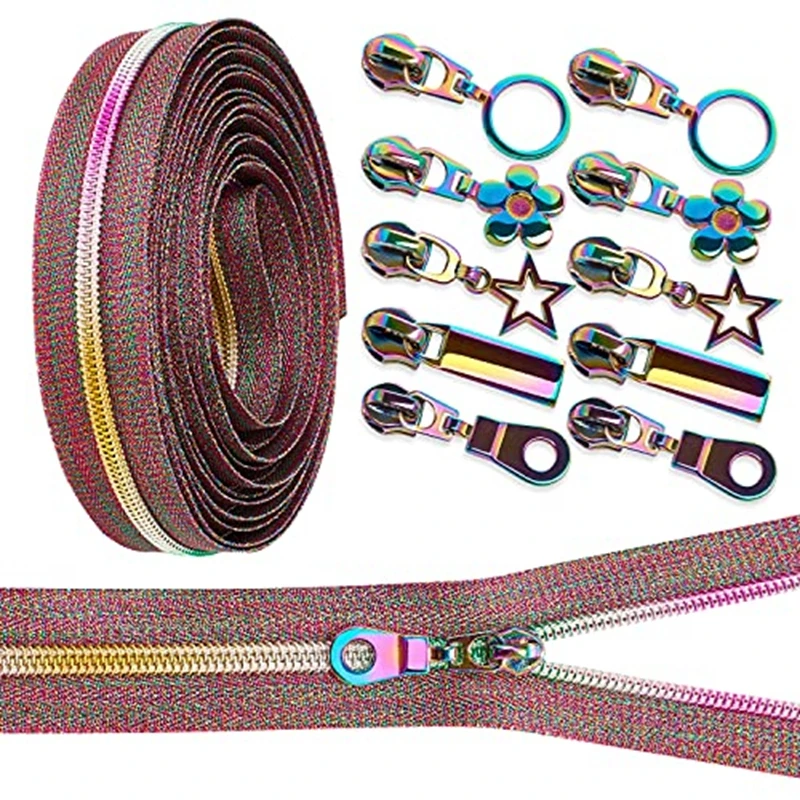Rainbow-Zipper-4-Yards-Zipper-Tape-with-10Pcs-Rainbow-Zipper-Pulls ...