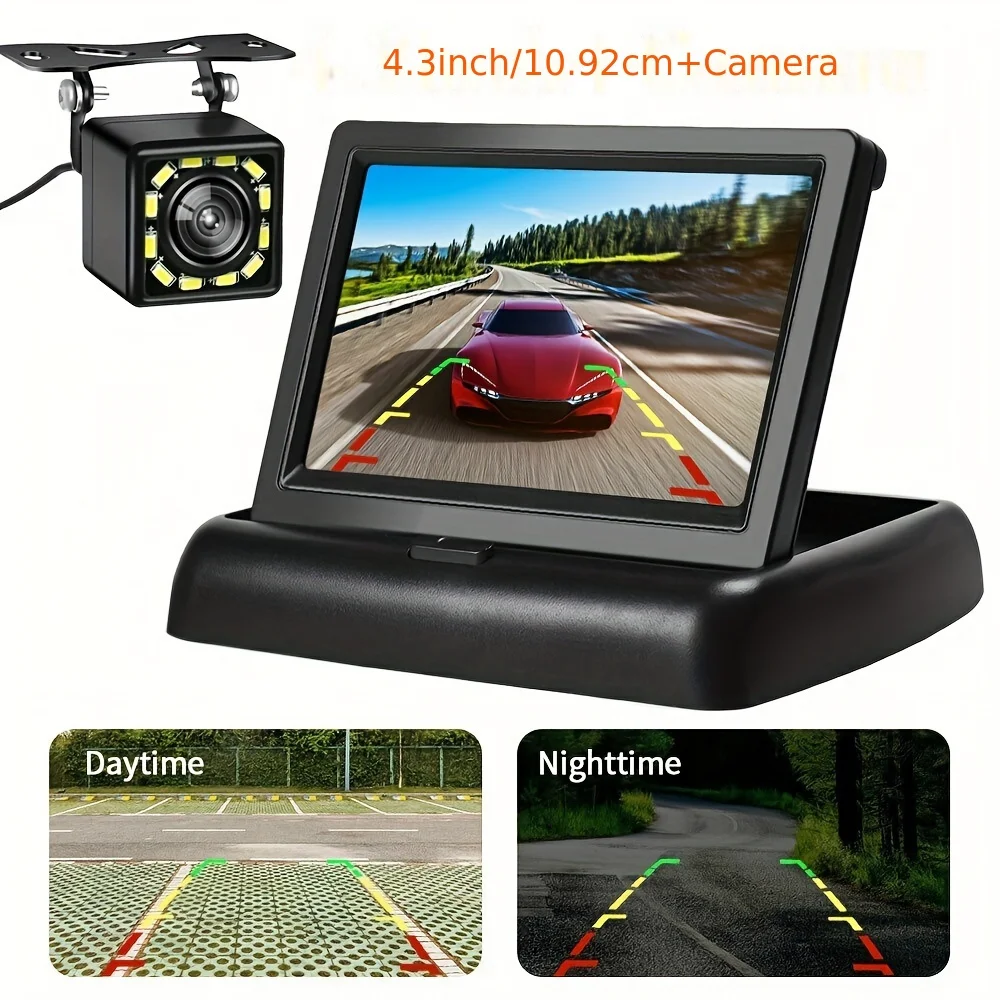 Car-Backup-Monitor-Camera-Kit-4-3-Inch-Foldable-Screen-TFT-LCD-Vehicle ...
